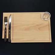 AMADEA Dřevěné prkénko na steak s příborem a skleněnou miskou, masivní dřevo, 36x23x2 cm