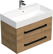 Koupelnová skříňka s černou úchytkou a umyvadlem SAT Cube Way 80x53x46 cm dub Hickory mat CUBE46C802DHSAT