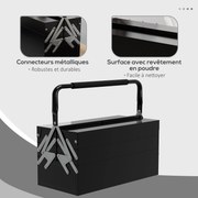 DURHAND kovový toolbox - Sada nářadí - 3 úrovně, 5 teleskopických přihrádek - Černý ocelový plech