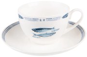 Porcelánový šálek s podšálkem s rybkami Fish Blue - 12*6*6 cm / Ø 15*2 cm / 250 ml