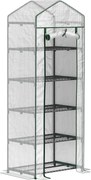 Skleník Outsunny s rolovacím dveřmi, policemi, zimní ochrannou ocelovou konstrukcí, skleník pro balkon, zahradu, dům na rajčata 69 x 49 x 193 cm, skle