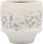 Krémový antik keramický kvetináč s květy Papillon Blossom - Ø 13*12 cm