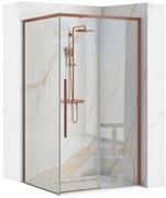 Čtvercový sprchový kout REA SOLAR 90x90 cm, měď kartáčovaná/transparent + vanička Savoy bílá