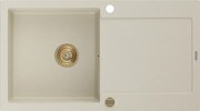 Mexen Leo granitový dřez s 1 komorou a odkapávačem 900 x 500 mm, béžový, zlatý sifon - 6501901010-69-G