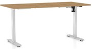 Výškově nastavitelný stůl OfficeTech A, 160 x 80 cm, bílá podnož, dub kamenný