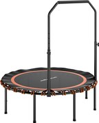 Fitness trampolína s nastavitelným zábradlím, sportovní trampolína pro vnitřní i venkovní použití, ocel, plast, oranžová barva