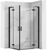 Rea Hugo Double, 2-křídlý sprchový kout 100 (dveře) x 100 (dveře) x 205 cm, 6mm čiré sklo, černý profil, REA-K6602