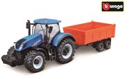 Kovový model bburago 1:50 farm traktor new holland s vlečkou