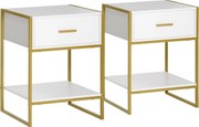HOMCOM Sada 2 Moderních Nočních Stolků, 2 Noční Stolky do Ložnice a Obývacího Pokoj, s Šuplíkem a Otevřenou Policí, Moderní Design, v MDF a Oceli, 45x