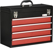 DURHAND prázdná toolbox, 51 x 22 x 39,5 cm s 4 šuplíky, horním úložným prostorem, rukojetí, toolbox se 2 zámky, vyrobený z oceli, Černá+Červená | Aoso
