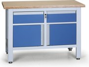 Pracovní stůl do dílny G6, 2 zásuvky, 2 skříňky, 1200 x 600 x 860 - 900 mm, modrá