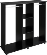 HOMCOM Skříň s kolečky - Oblečení, Skříň s závěsnou tyčí, Otevřené police, Organizér do ložnice 120x40x128cm Černá | Aosom