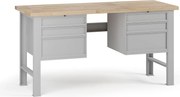 Dílenský pracovní stůl G7, buková spárovka, 1700 x 685 x 840 mm, 2x kontejner, 6 zásuvek, šedá