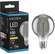 Mexen Vintis Žárovka filament spirála LED E27, G80, 2W, Teplá - 2200K, 100 lm, kouřová - L165-E27-0222-70