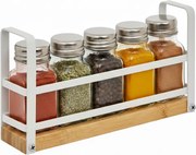 5Five® Sada 5ks hranatých kořenek v praktickém stojánku BALM, bílý kov, dřevo, 21,8 x 5,2 x 12,6 cm
