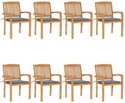 Stohovatelné zahradní židle s poduškami 8 ks masivní teak 3073241