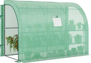 Zelený skleník Outsunny s okny a policemi - Zimní ocelový polyuretanový skleník - Nástěnný skleník pro balkon a zahradu, rajčatový dům 300x150x213cm |
