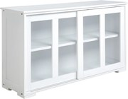 HOMCOM Moderní Kuchyňský Vysoký Stolek - Skládací Skříňka s 2 Posuvnými Skleněnými Dveřmi a Nastavitelnou Policí pro Jídelnu 107x33x62,5 cm Bílá | Aos