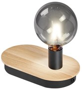 Ledvance - Dotyková stolní lampa s USB konektorem DECOR WOOD 1xE27/8W/230V