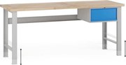 Výškově nastavitelný dílenský stůl G7, buková spárovka, 2000 x 800 x 840-1040 mm, 1x kontejner, 1 zásuvka, modrá
