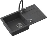 Černý kuchyňský granitový dřez QUADRON READY- MAX + BATERIE A DÁVKOVAČ NA SAPONÁT