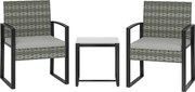 Outsunny PE ratanový bistro set, 3dílný zahradní set se 2 židlemi, stolkem, odnímatelnými polstry, balkon/terasa, světle šedý | Aosom