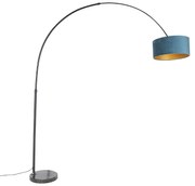 Oblouková lampa černá sametová stínidlo modrá se zlatem 50 cm - XXL
