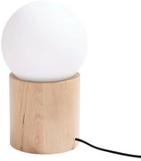 Stolní lampa Boomo, 1x bílé skleněné stínítko, dřevo