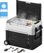 Outsunny 50 l dvouzónová kompresorová lednice (-20 °C až 20 °C) přenosný elektrický autochladící box s aplikací, LED, ochranou baterie, skládací rukoj