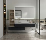 Erga Megan, LED zrcadlo 140x80cm v černém rámu, 3335 lm, 3 barvy světla, zadní osvětlení, ERG-V01-MEGAN-1480-BK