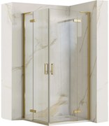 Čtvercový sprchový kout REA HUGO DOUBLE GOLD BRUSH 80x80, zlatý kartáčovaný/transparent - bez vaničky