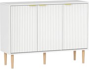 HOMCOM Skříňka se drážkovanými dveřmi, 3-dvéřová, s nastavitelnou policí, TV stolek do ložnice a obývacího pokoje 107x35x80 cm Bílá | Aosom