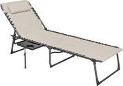 Outsunny Skládací Sluneční Lehátko do Zahrady s Nastavitelným Opěradlem, Podhlavníkem, Boční Kapsou a Táckem, Ocelový Rám, Nosnost 120 kg, 190x60x31 c