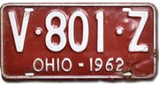 Americká SPZ Ohio 1962 Red V-801-Z
