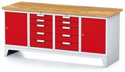 Dílenský stůl MECHANIC I, 2 skříňky a 2x 5 zásuvkový box na nářadí , 10 zásuvek, 2000x685x880 mm, červené dveře