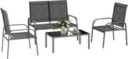 Outsunny 4-dílná zahradní lounge souprava se 2-místnou venkovní pohovkou s nastavitelným opěradlem, 2 křesly a skleněným konferenčním stolkem, ocelová