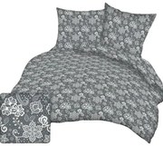 KARO Povlečení 140x200 173 šedo bílé květy knoflíky 100% silná bavlna