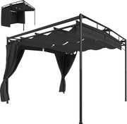 Outsunny pergola 3 × 3 m — voděodolná zatahovací střecha se závěsy, volně stojící zahradní pavilon, stabilní přístřešek na terasu | Aosom