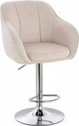 LuxuryForm DESIGN Barová židle AVOLA VELUR na stříbrné kulaté podstavě - krémová