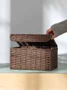 Sinsay - Pletený úložný koš s víkem - tmavě hnědá