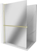Mexen Kioto+ L, sprchová zástěna Walk-In s poličkou a věšákem 100 x 200 cm, 8mm sklo vzor zrcadlo, zlatý matný profil, 800-100-123-55-50