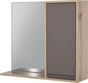 HOMCOM Koupelnová skříňka se zrcadlem, nástěnný pomocný nábytek s 1 dveřmi a nastavitelnou policí, moderní styl 57x14,2x49,2 cm, dubová a šedá | Aosom