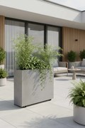Květináč ELEMENTO na kolečkách, sklolaminát, šířka 88 cm, beton design šedá