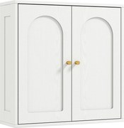 HOMCOM Koupelnová nástěnná skříňka, 2 dveře s obloukovým designem, zlatými úchyty, 60x20x60 cm, bílá | Aosom