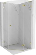 Mexen Lunar, L pravý výklopný pětiúhelníkový sprchový kout 100 x 100 cm, 8mm čiré sklo, zlatý profil, 831L-100P-100L-50-00-P