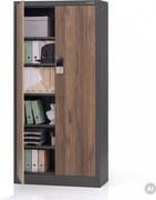 Kovová kancelářská skříň se zámkem na kód antracitová, ořech, 900x1850x400 mm: DANIEL Eco Design