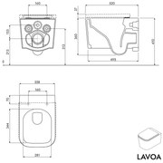 Závěsný klozet bez ráfku LAVOA35,8 x 36 x 52 cm - Včetně poklopu toalety s mechanismem tichého zavírání