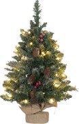 HOMCOM Vánoční stromeček s LED osvětlením, 60 cm, šišky a červené bobule, včetně stojanu, zelená/bílá