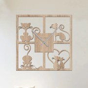 dřevo života Nástěnné hodiny KOČKY Zvolte barvu dekoru: Dub Sonoma, Zvolte velikost hodin šxv (cm): 35x35, Barva ručiček: Stříbrné