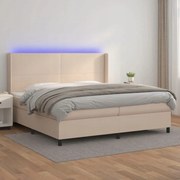 Box Spring Postel Matrace A Led 180X200Cm Umělá Kůže Cappuccino Hladký desi